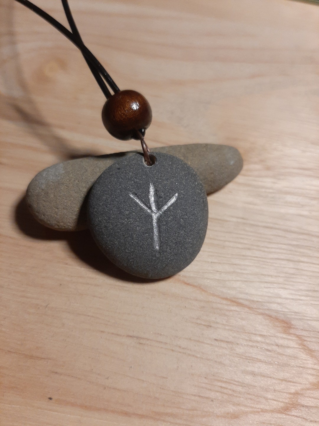 Carved Protection Rune Stone Necklace Algiz Protection Viking Jewellery ...
