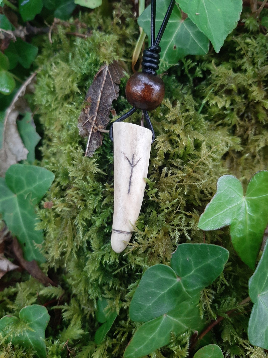 Carved Antler Algiz Protection Rune Pendant Necklace | Viking Necklace ...