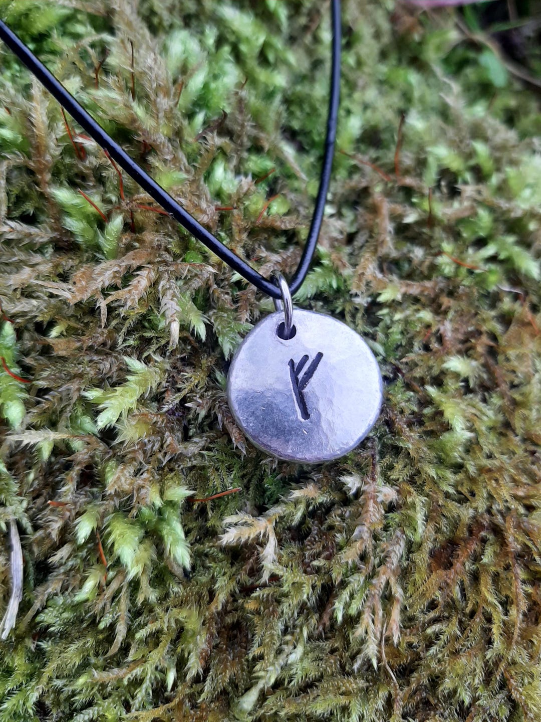 Viking Rune Necklace - Cast and Hammered Pewter - Fehu Rune - Wealth ...