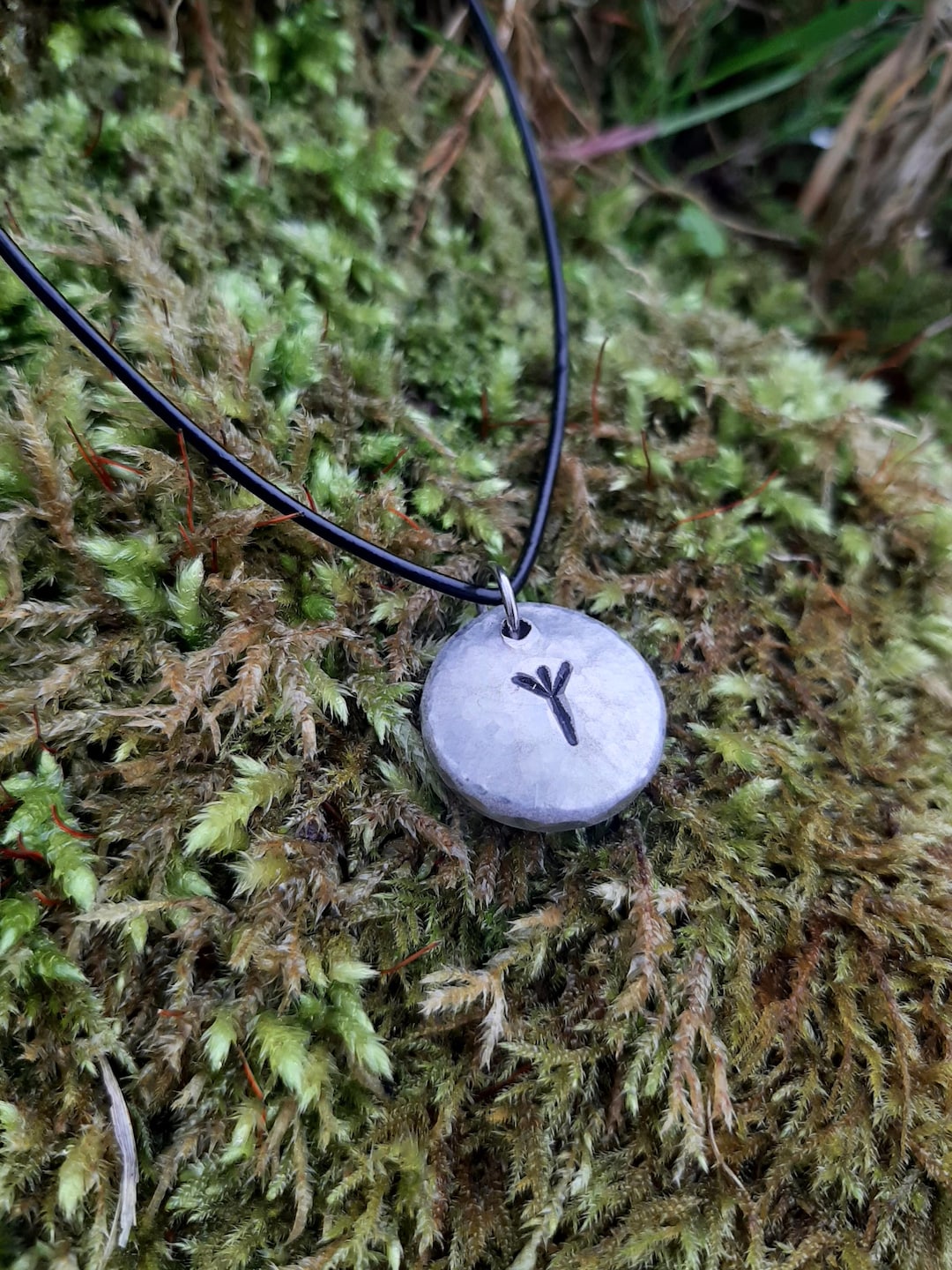 Viking Rune Necklace - Cast and Hammered Pewter - Algiz Rune ...