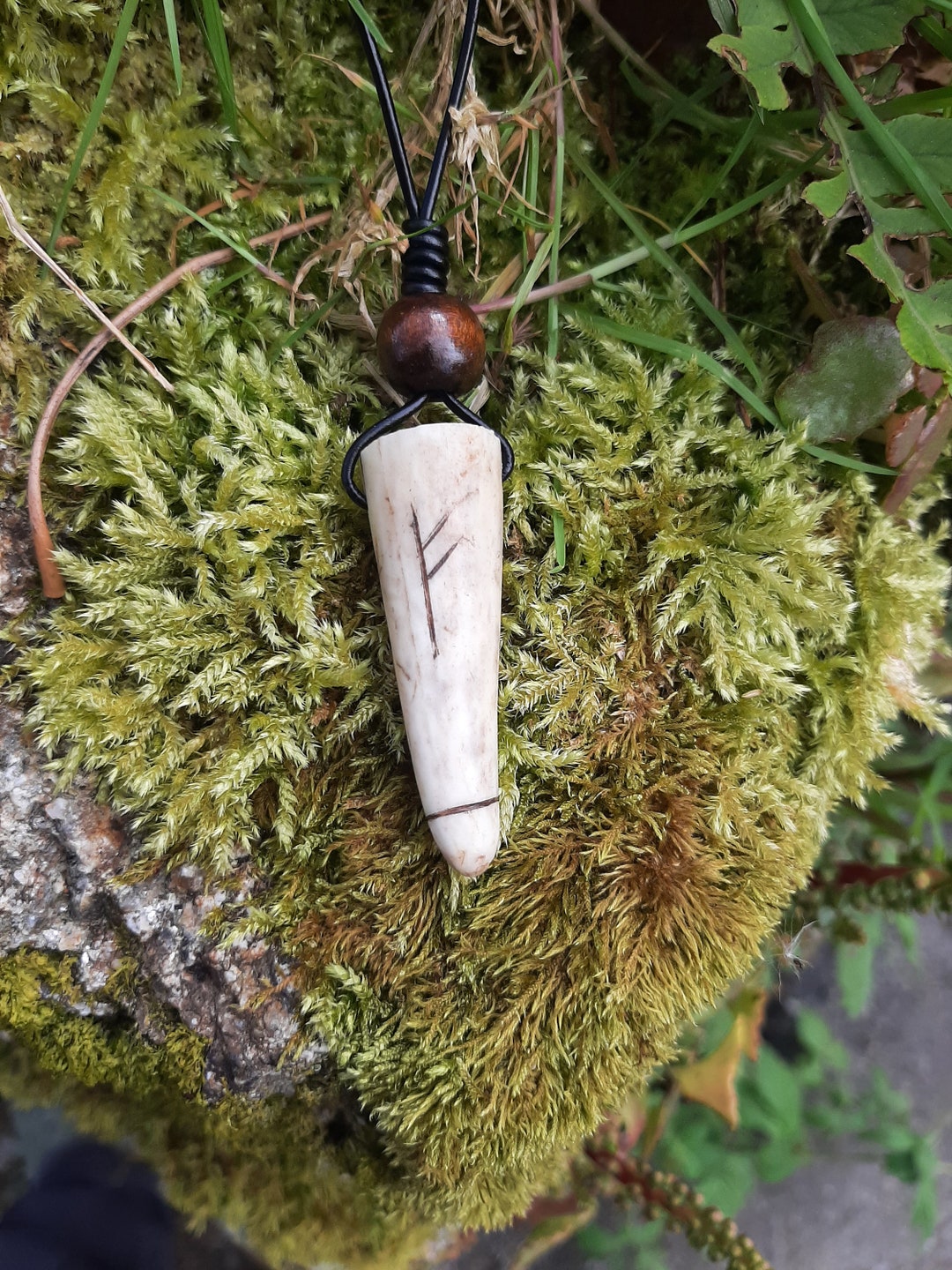 Carved Antler Fehu Luck Rune Pendant Necklace | Viking Necklace - Etsy