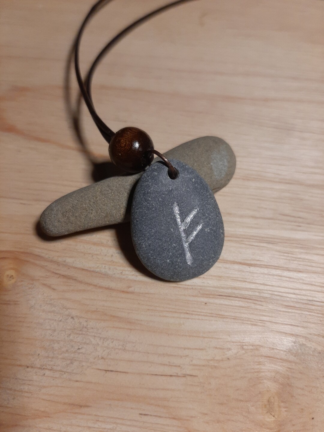 Carved Wealth Rune Stone Necklace Fehu Wealth, Luck Viking Jewellery ...