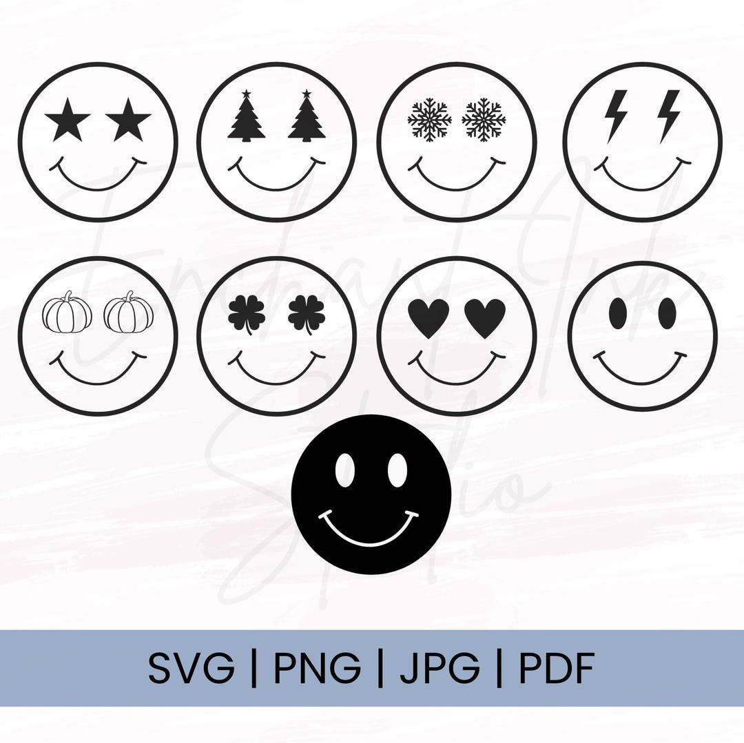 Smiley Face Bundle | Happy Face Svg | Holiday Happy Face Bundle Svg ...