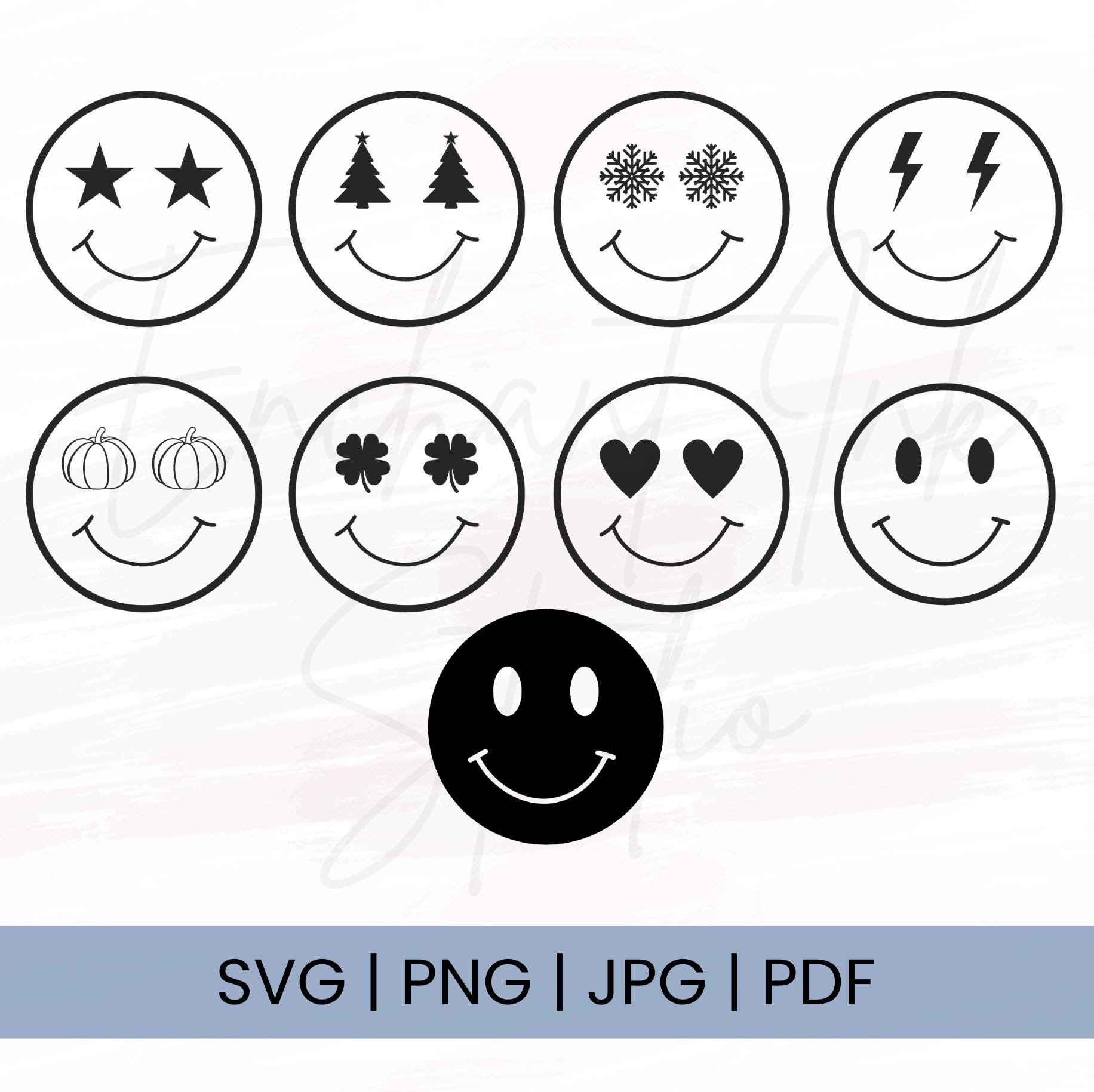 Smiley Face Bundle | Happy Face Svg | Holiday Happy Face Bundle Svg ...