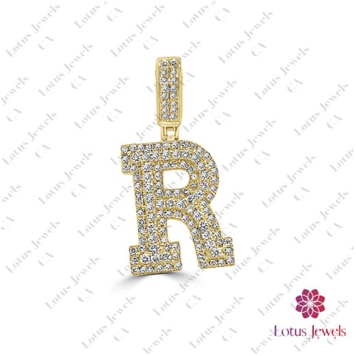 14K Gold Diamond Initial Letter Charm Real Gold Personalized - Etsy