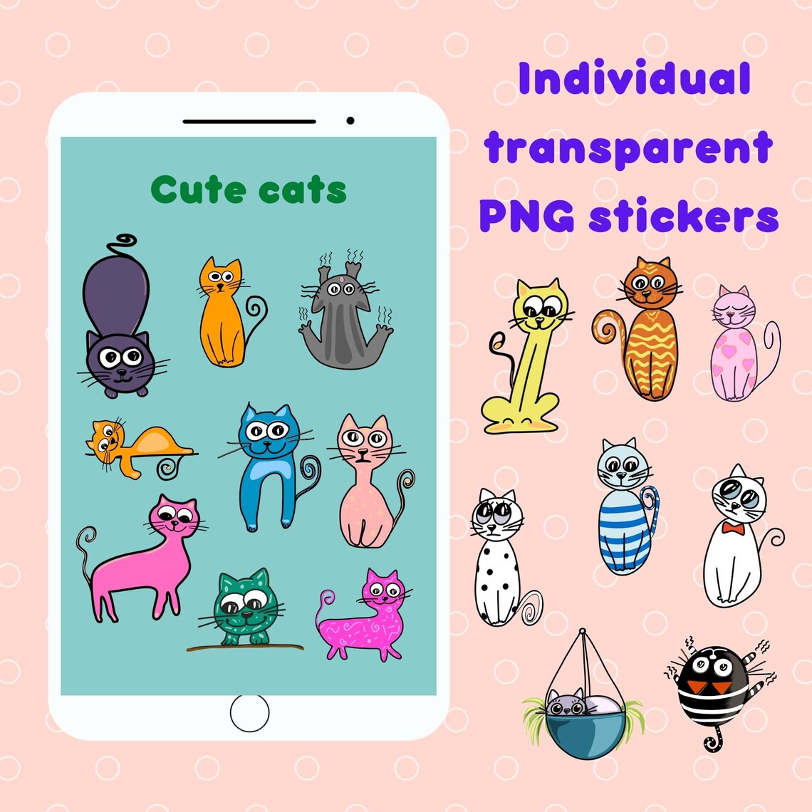 Digital Stickers Cute Cats Stickers Goodnotes Stickers PNG Stickers ...
