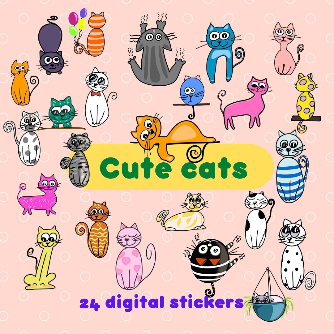 Digital Stickers Cute Cats Stickers Goodnotes Stickers PNG Stickers ...