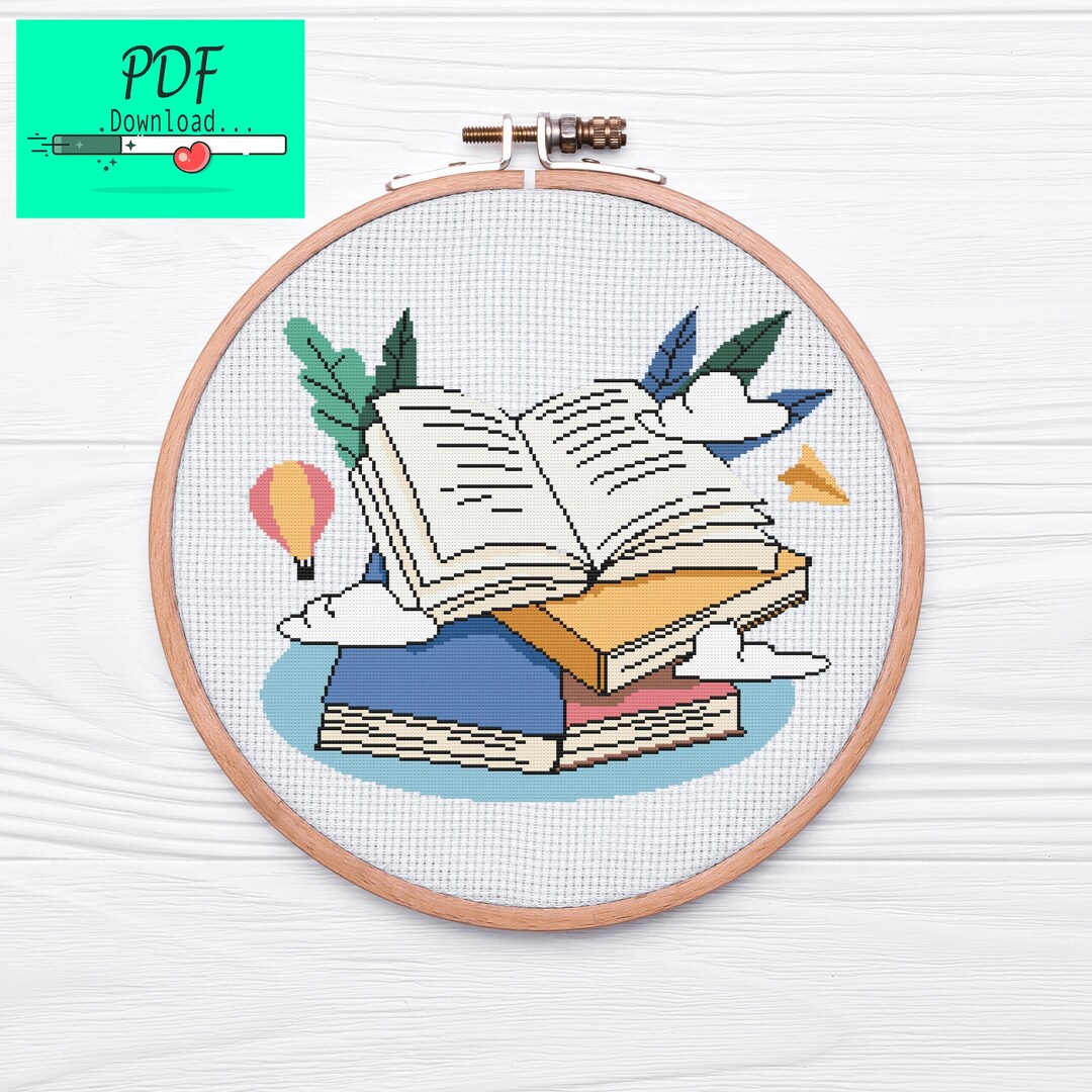 Books and Travel Cross Stitch Pattern, Book Cross Stitch Pattern ...