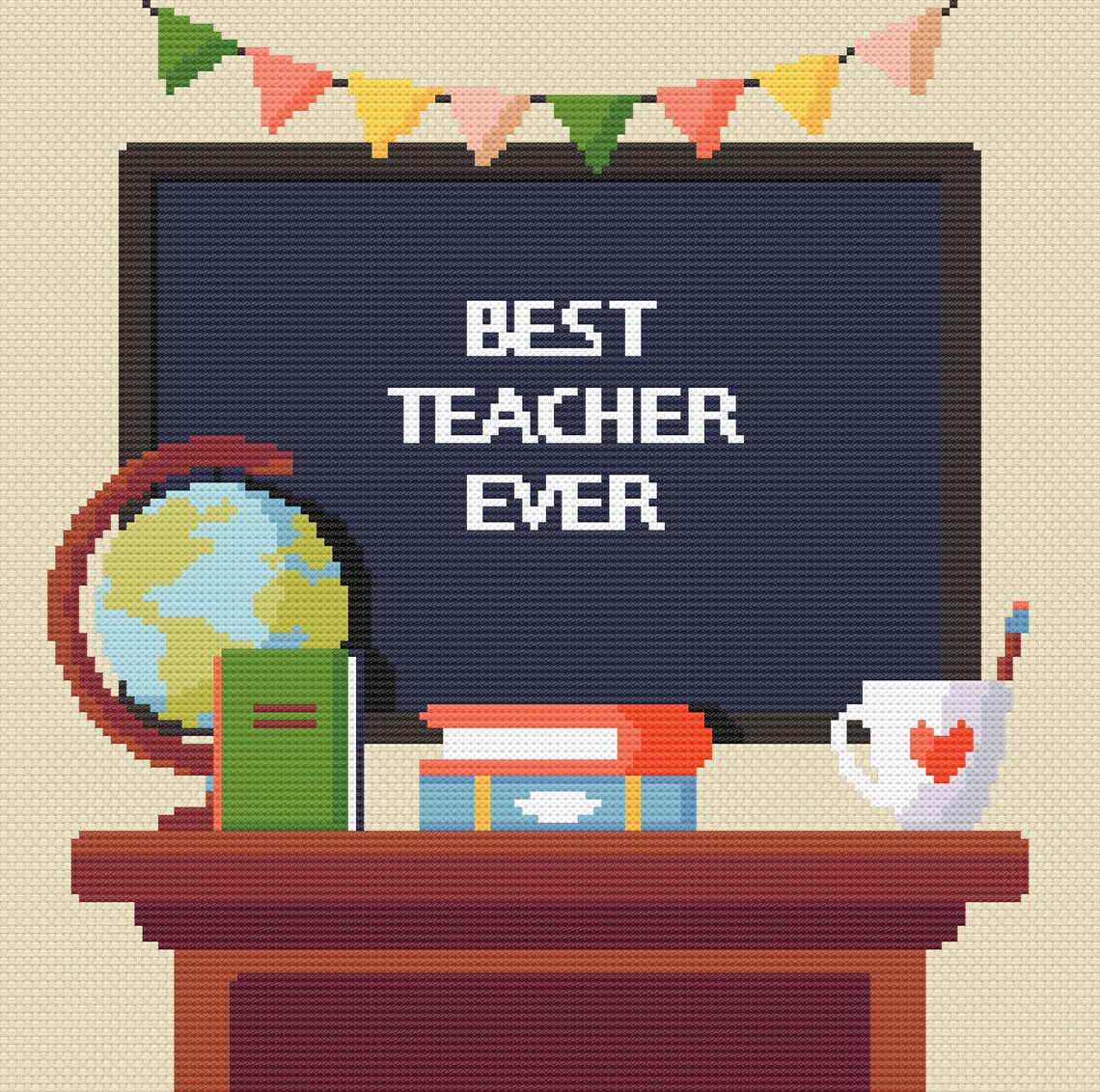 Best Teacher Ever Cross Stitch Pattern, Teacher's Day Cross Stitch ...