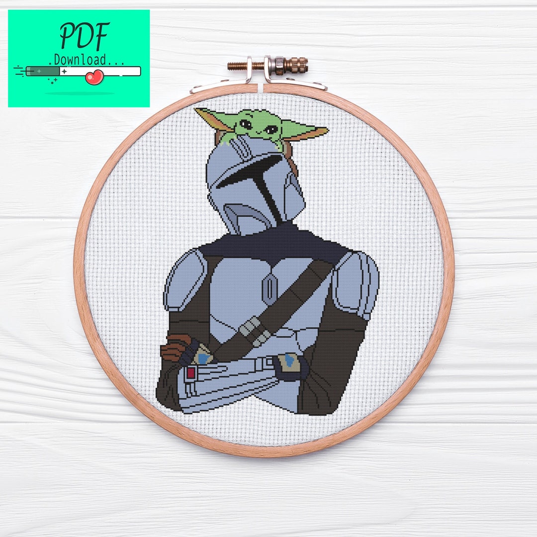 The Mandalorian With Baby Yoda Cross Stitch Pattern, Star Wars Cross ...