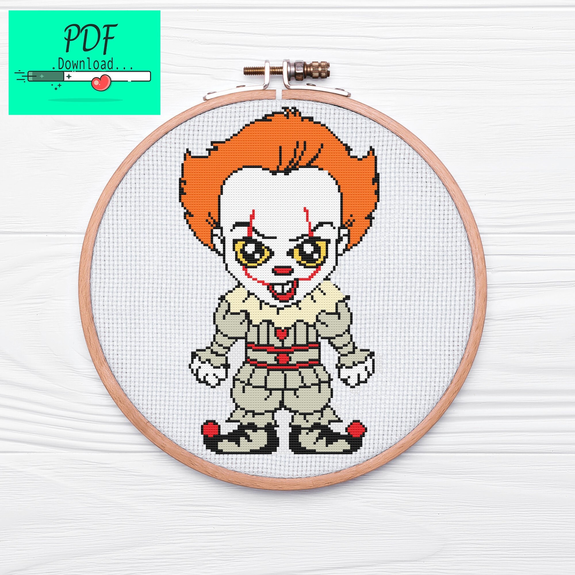 Pennywise Cross Stitch Pattern, Horror Movie Cross Stitch Pattern ...