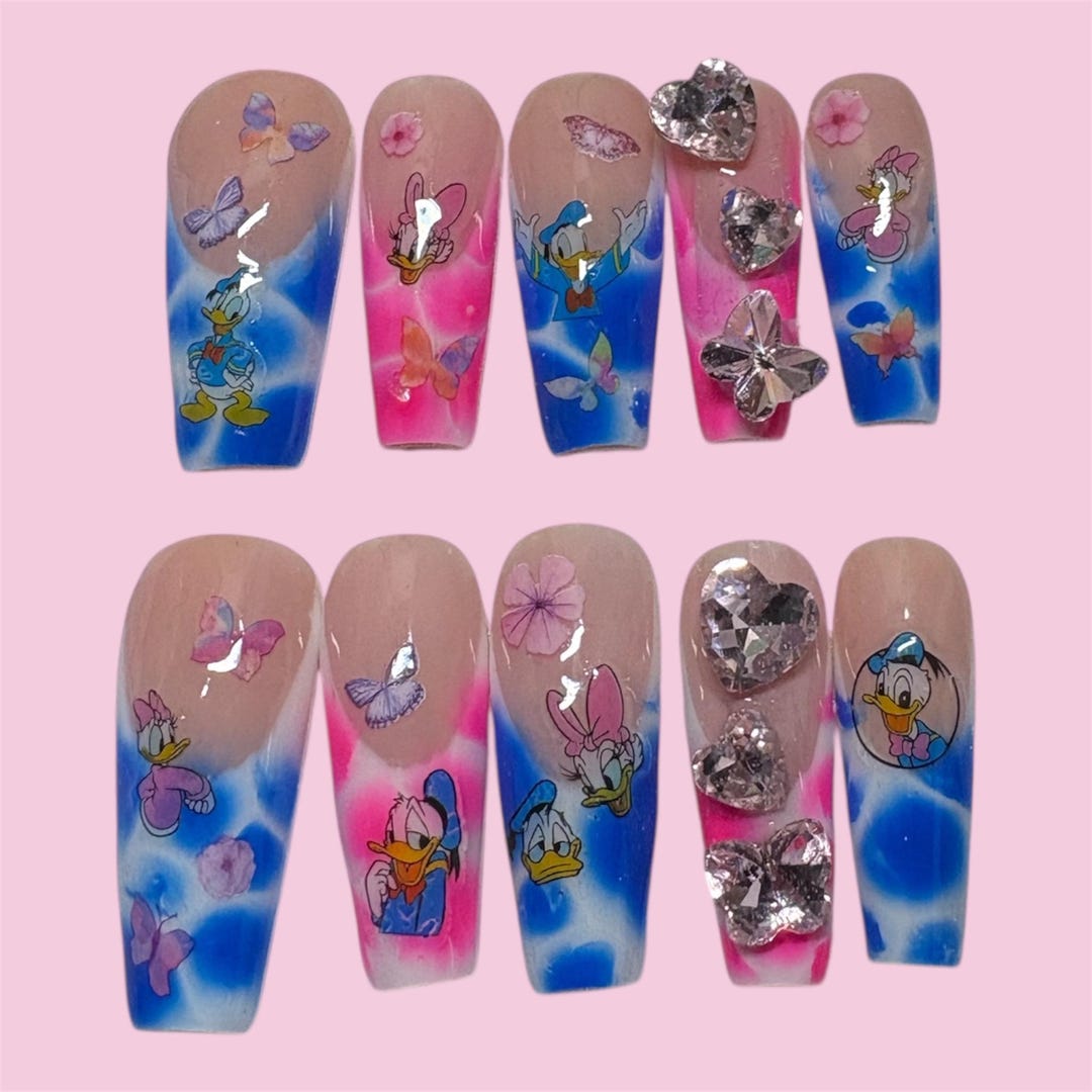 Ready to Ship| Size Large| Ling Coffin Press on Nails| Blue and Pink ...