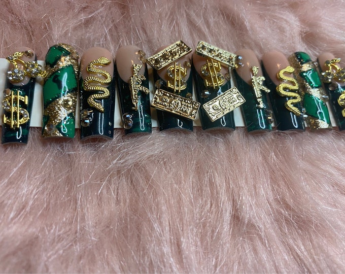Money Themed Press on Nails Birthday Nailsbaddie Nails - Etsy