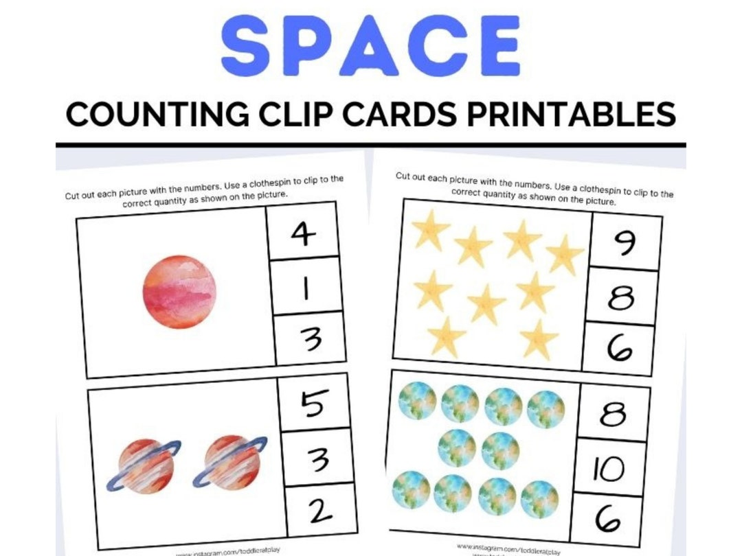 Space Counting Clip Cards Printables Counting Printables - Etsy
