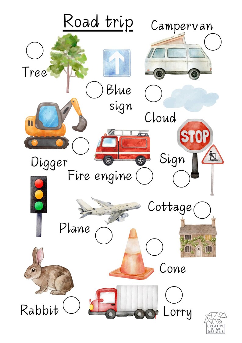 3 Digital I-spy Charts for Children | Road Trip| Farm | Beach - Etsy