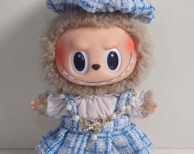 Blue Plaid Dress for Labubu Doll, Labubu Doll Clothes, Macaron Labubu ...