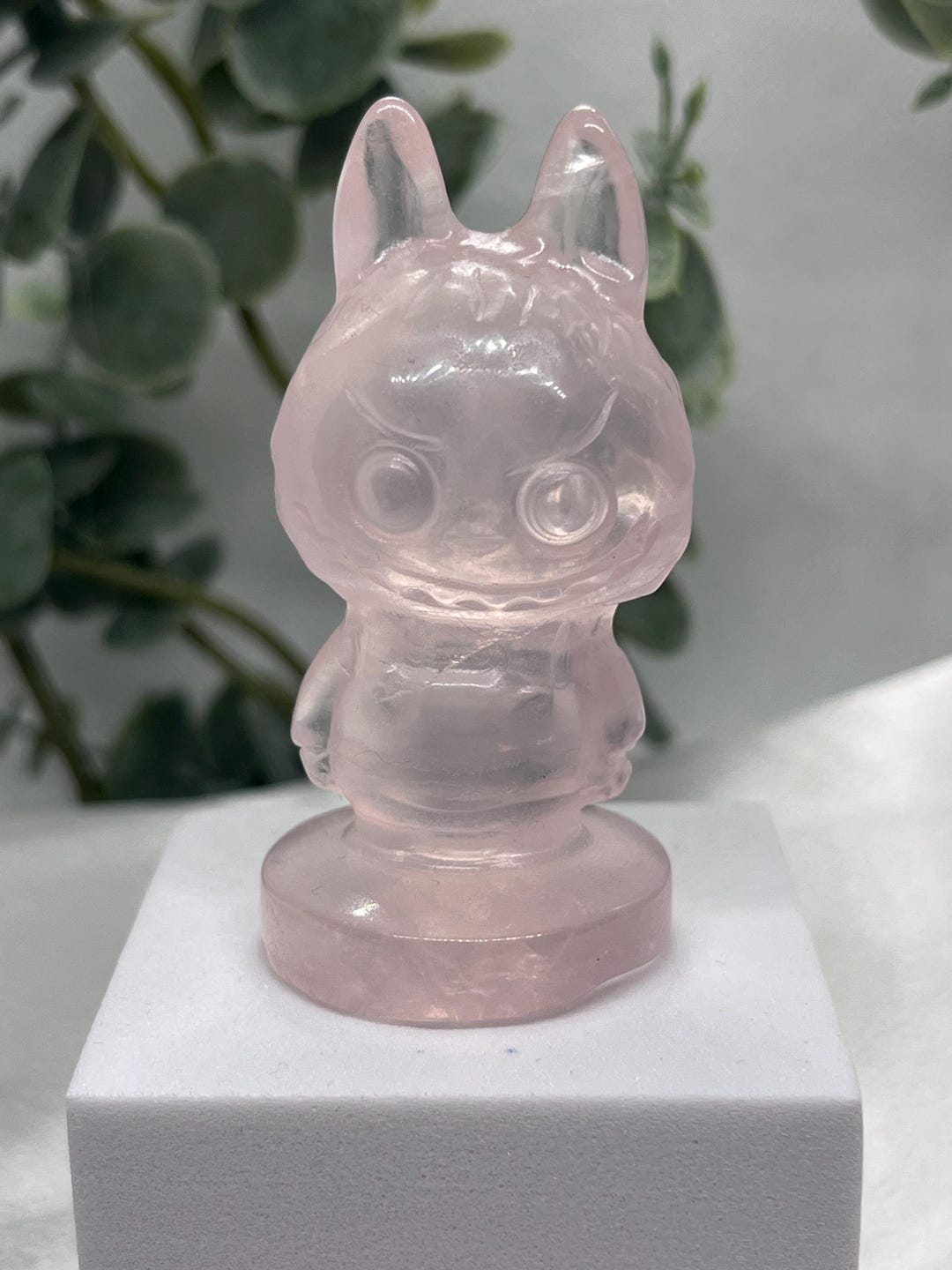 Carved Rose Quartz Labubu - Etsy