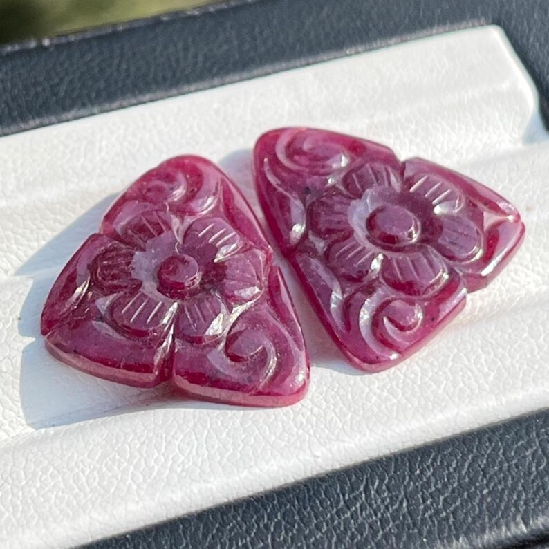 Natural Ruby Gemstone Pair, Hand Carved Mughal Style Fancy Shape for ...