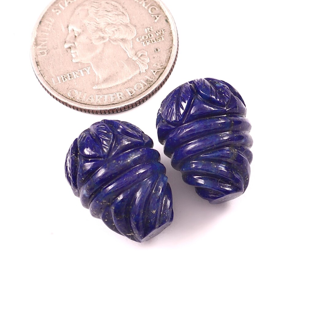 Rare Lapis Lazuli Drops Carved Gemstone Pair Handmade Carving Gems for ...