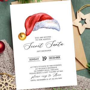 Delicate Secret Santa Party Invitation Template, Christmas Party ...