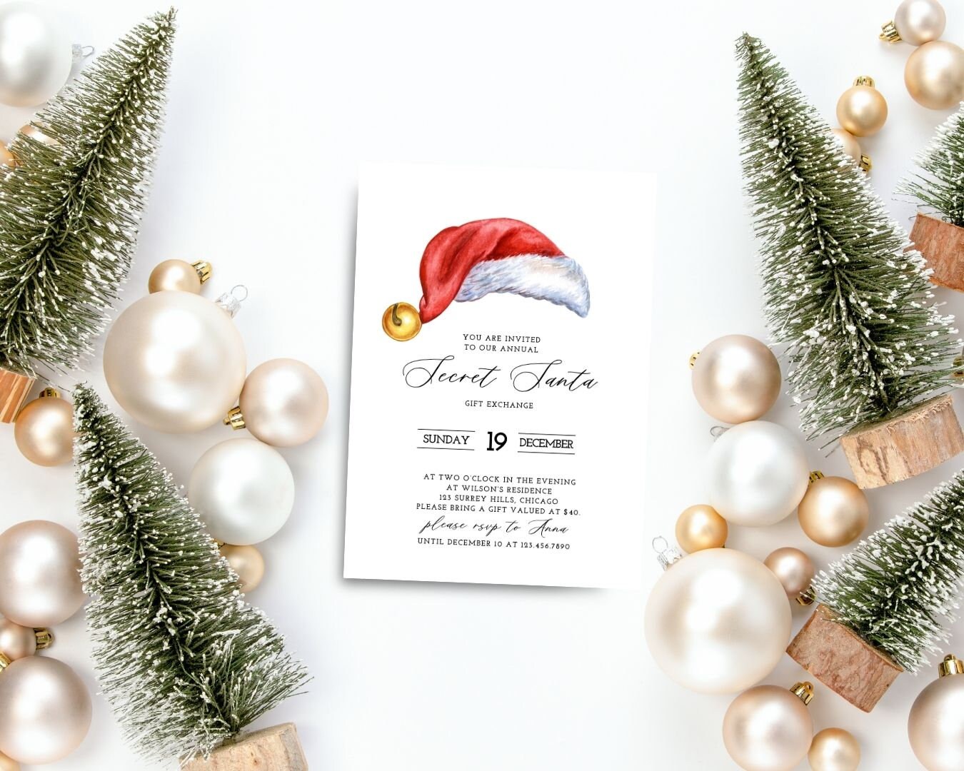 Delicate Secret Santa Party Invitation Template, Christmas Party ...