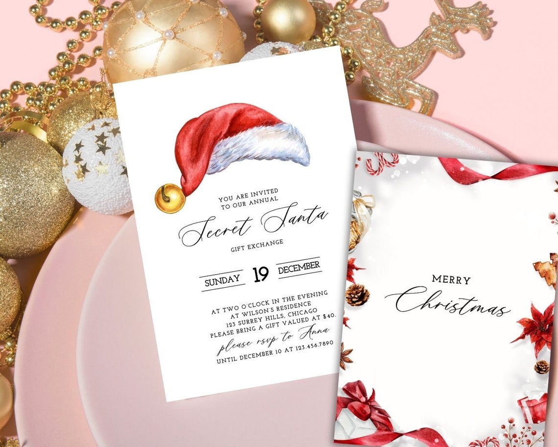 Delicate Secret Santa Party Invitation Template, Christmas Party ...