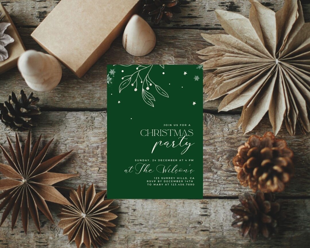 Green Elegant Christmas Party Invitation Template, Christmas Party ...