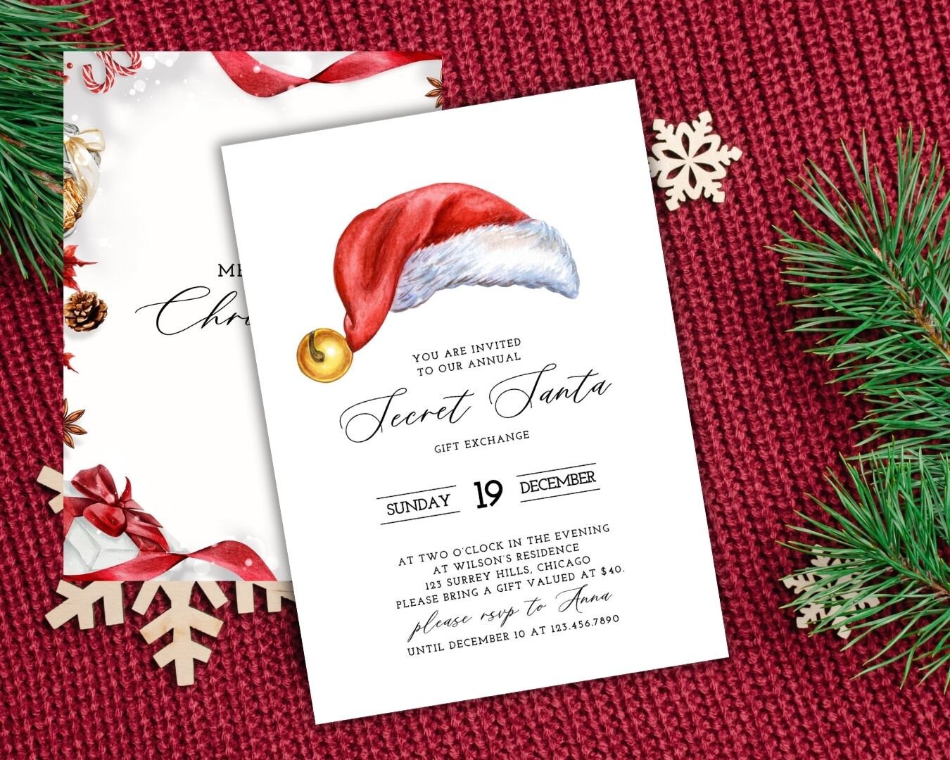 Delicate Secret Santa Party Invitation Template, Christmas Party ...