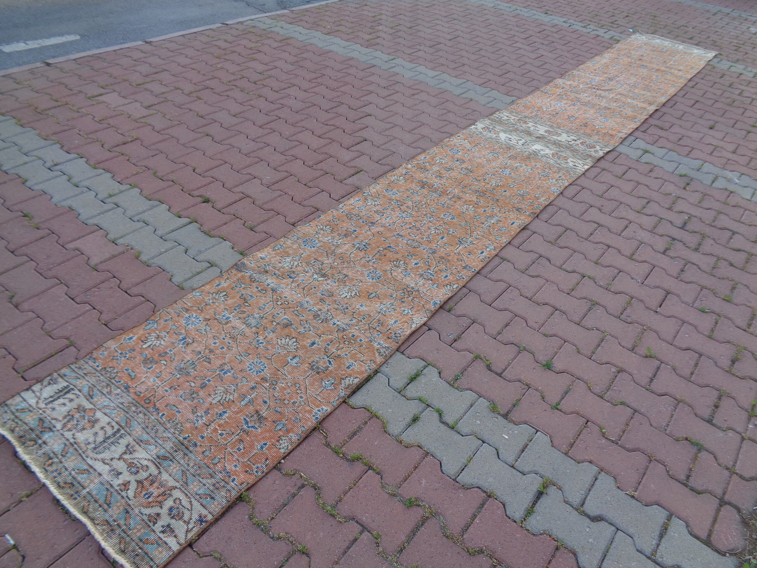 Extra Long Brick Color Runner, Vintage Stairway Runner, Floral Runner ...