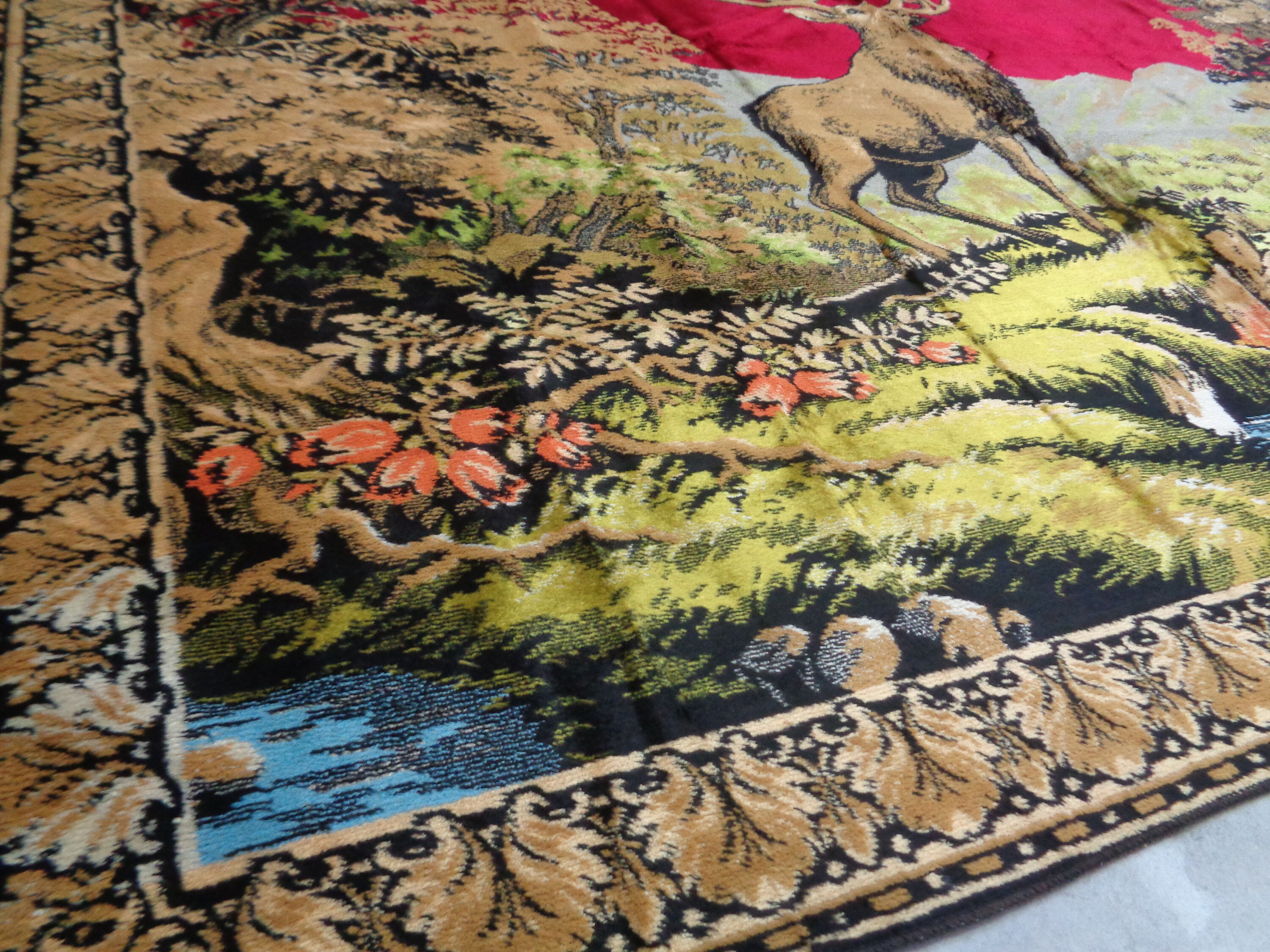 Deers Design Wall Rug Art, Animal Figures Wall Carpet, Velvet Vintage ...