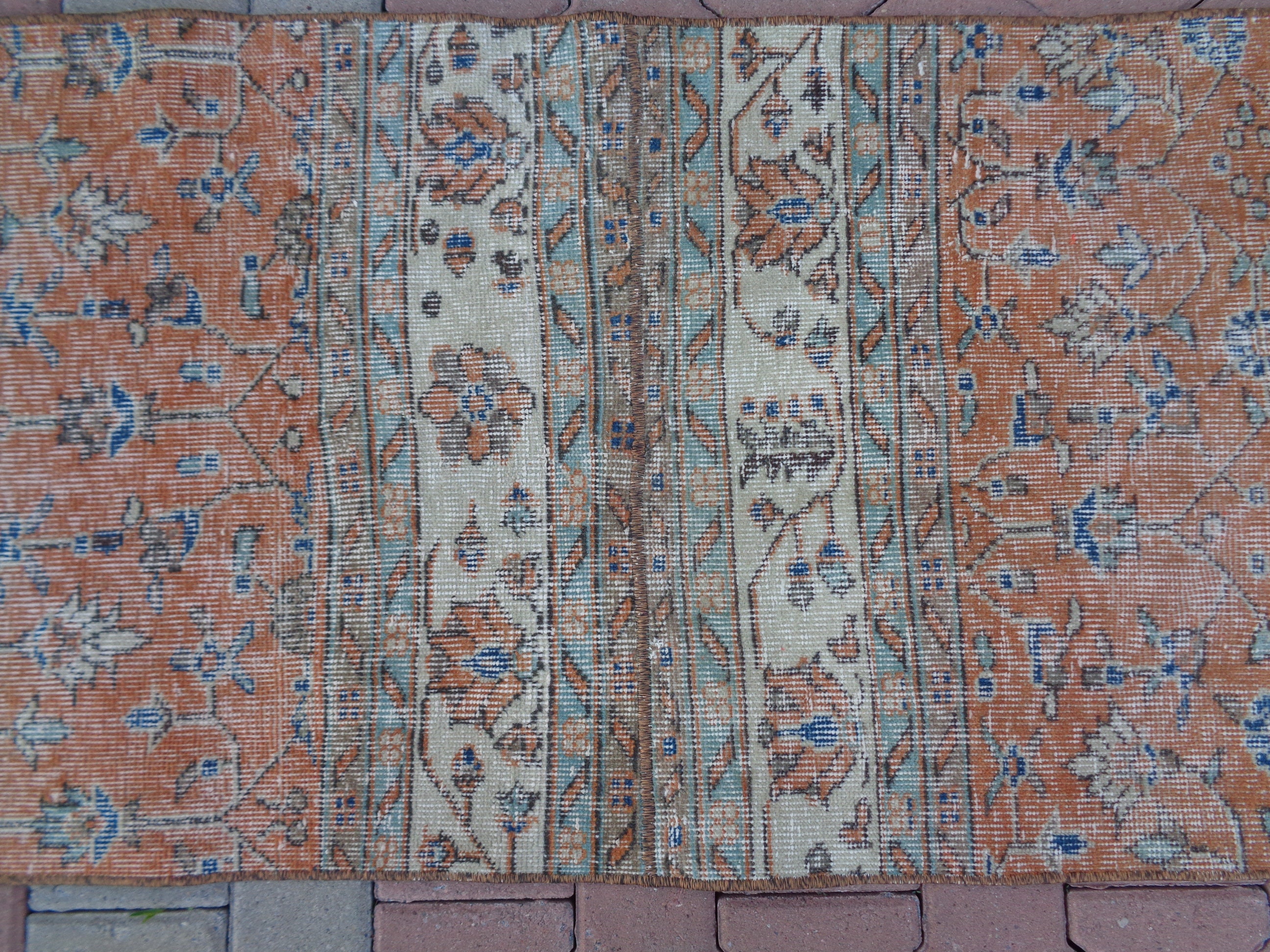 Extra Long Brick Color Runner, Vintage Stairway Runner, Floral Runner ...