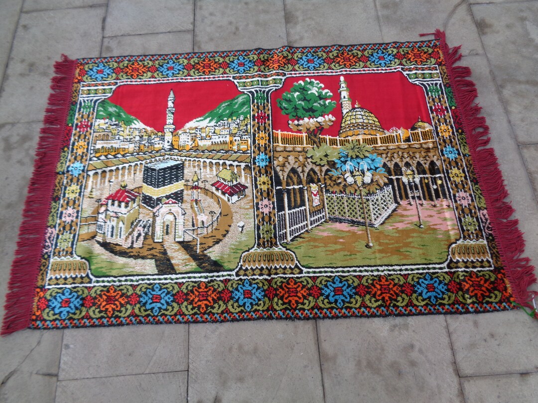 Velvet Wall Hangings Rug, Velvet Holy Kaaba Rug, Islamic Wall Art, Red ...