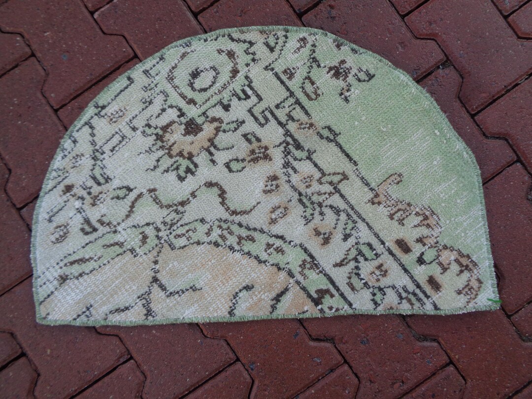 2.4x1.6ft Half Circle Vintage Doormat, Hand Knotted Green Entry Mat ...