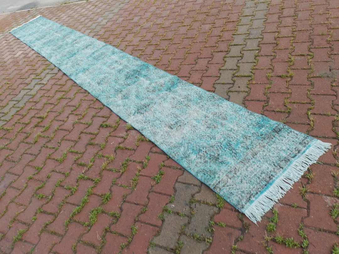 Turquoise Vintage Runner Rug: Extra Long Floral Boho Hallway Carpet (2. ...