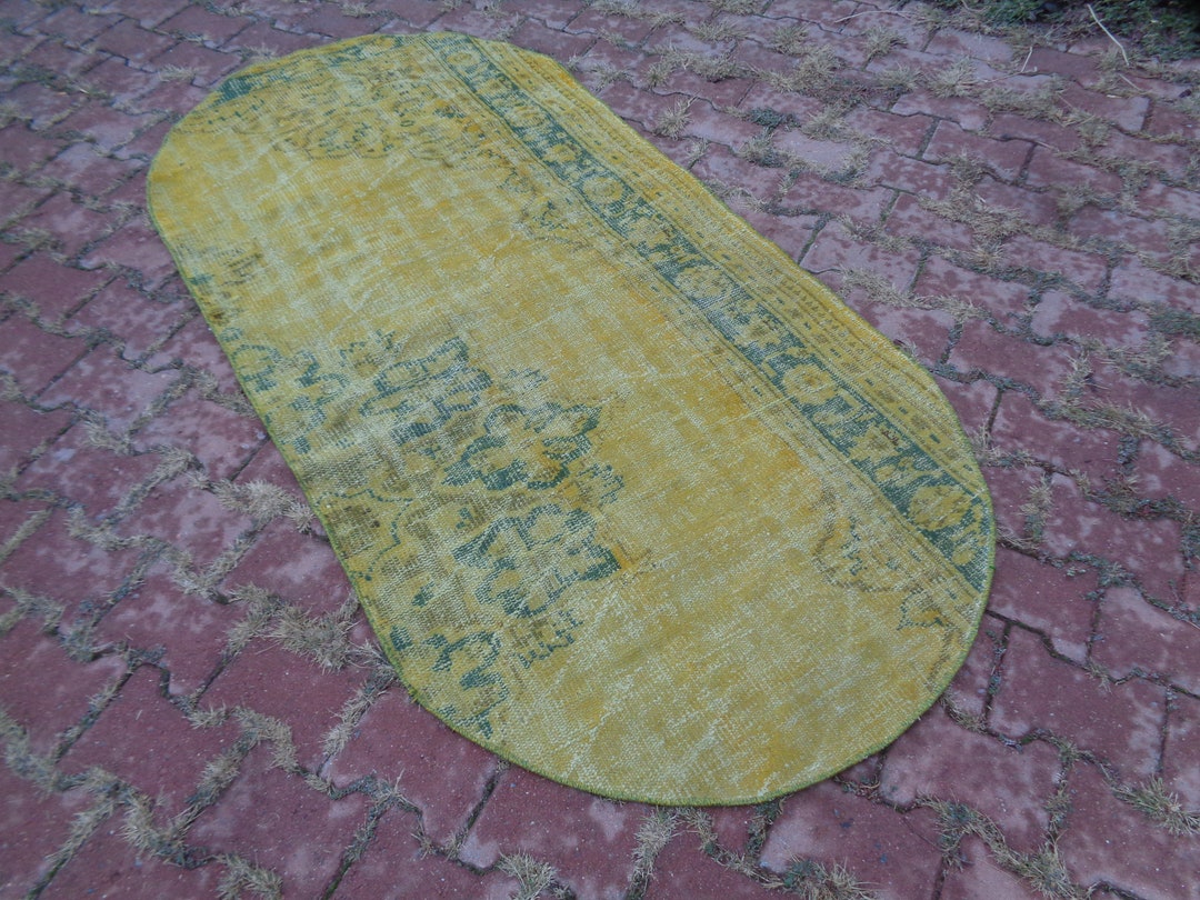 Oval Rug Large, Yellow-green Oval Carpet, Vintage Oval Rug for Coffee ...