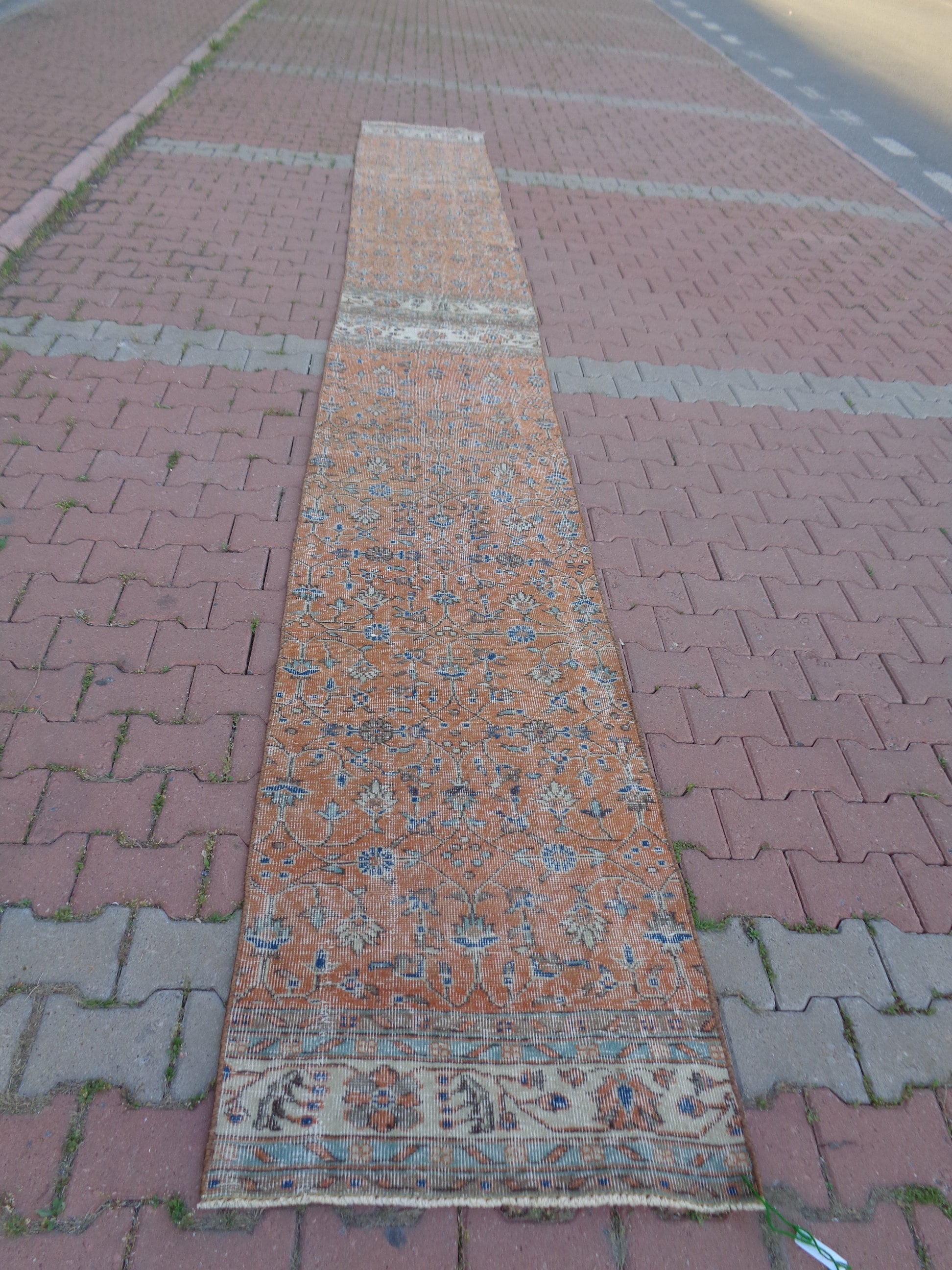 Extra Long Brick Color Runner, Vintage Stairway Runner, Floral Runner ...