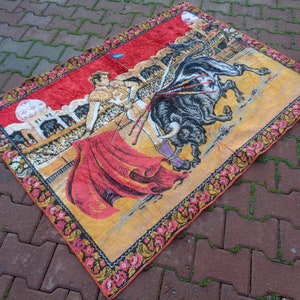 Wall Rug Art Bullfighting in the Arena Velvet Vintage Tapestry Boho ...