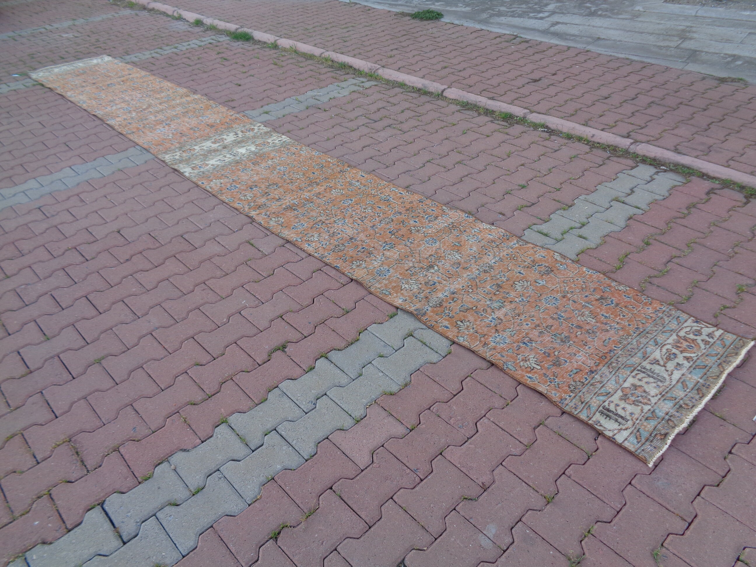 Extra Long Brick Color Runner, Vintage Stairway Runner, Floral Runner ...