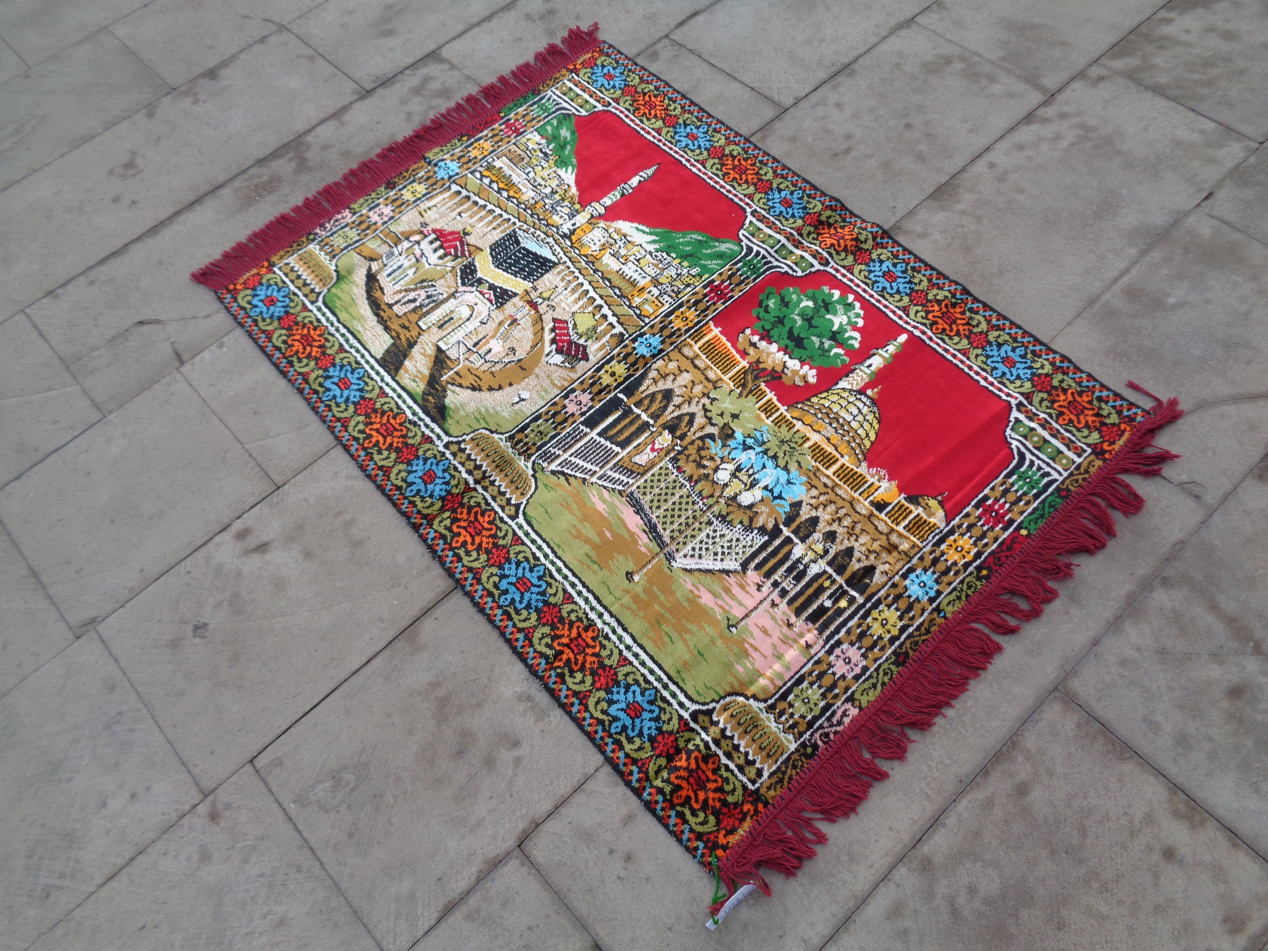Velvet Wall Hangings Rug, Velvet Holy Kaaba Rug, Islamic Wall Art, Red ...