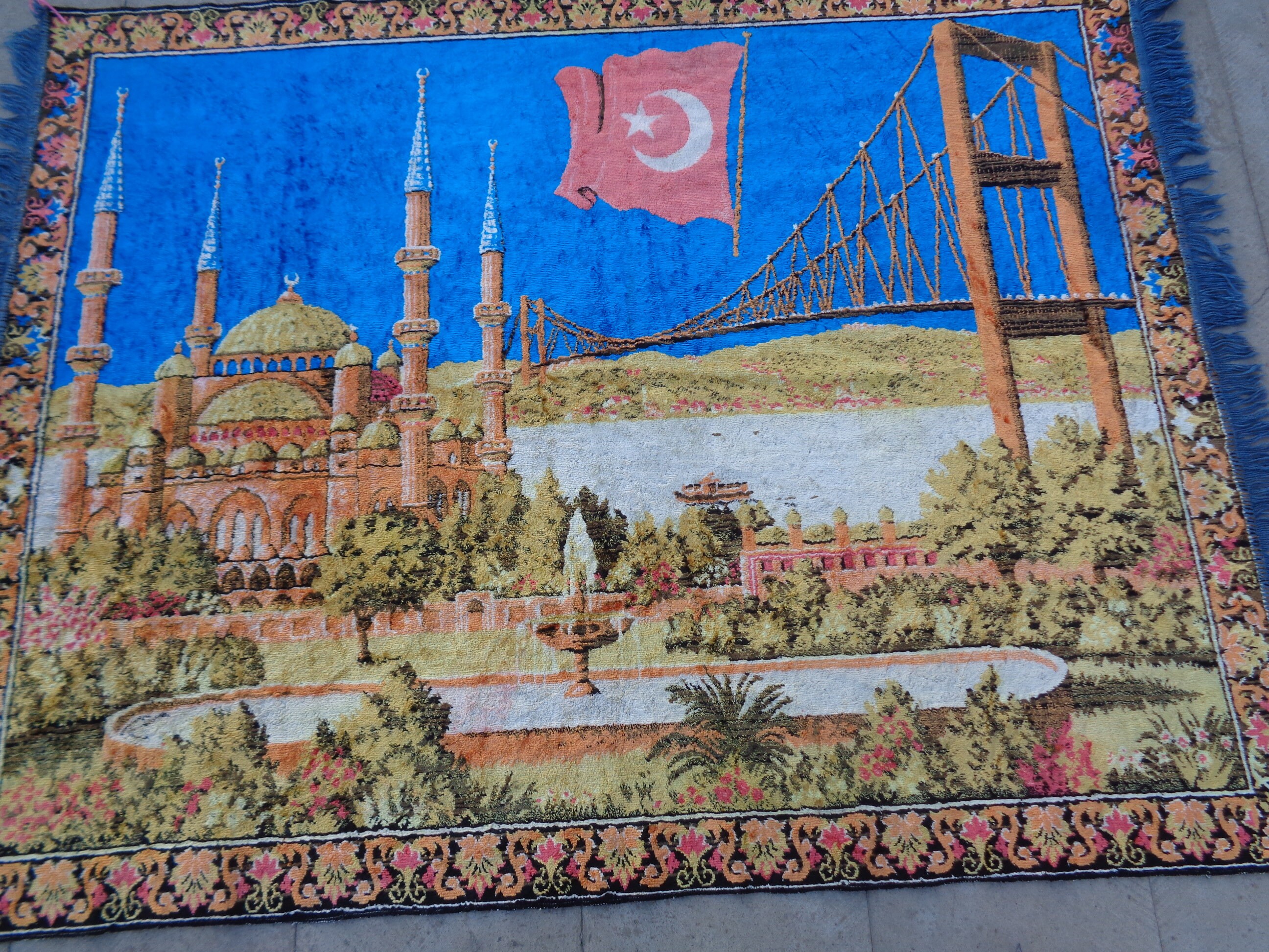 Blue Wall Art Rug, Wall Hangings Rug, Istanbul Velvet Tapestry, Turkish ...