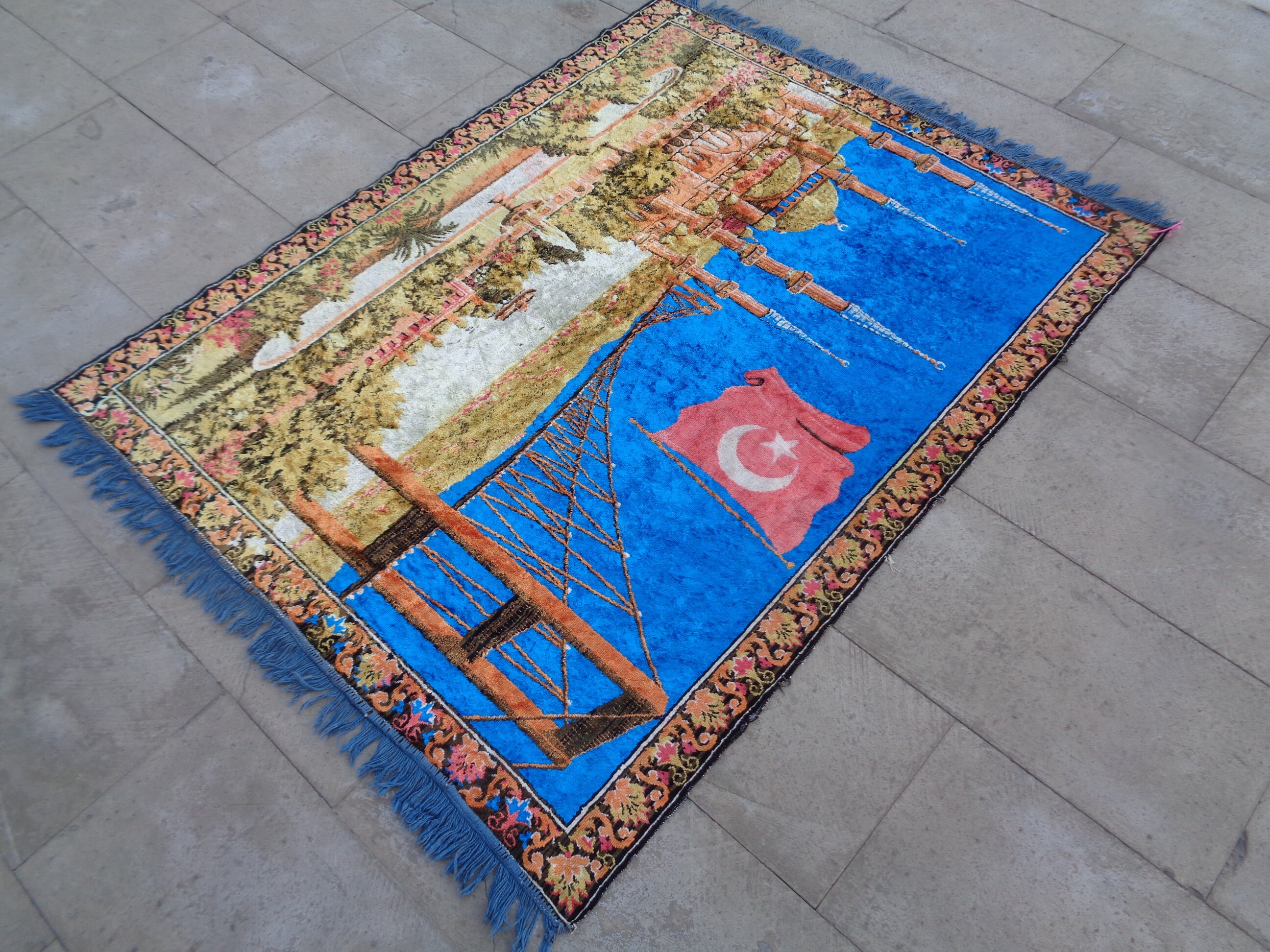 Blue Wall Art Rug, Wall Hangings Rug, Istanbul Velvet Tapestry, Turkish ...