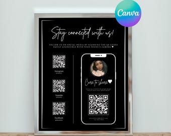 Stay Connected With Us & Review Canva Template | QR Code Sign for ...