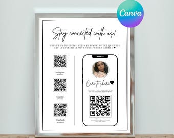 Stay Connected With Us & Review Canva Template | QR Code Sign for ...
