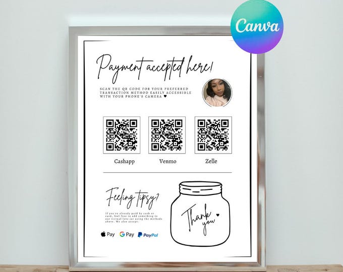 Payment Accepted Here & Virtual Tip Jar Canva Template | Scan to ...
