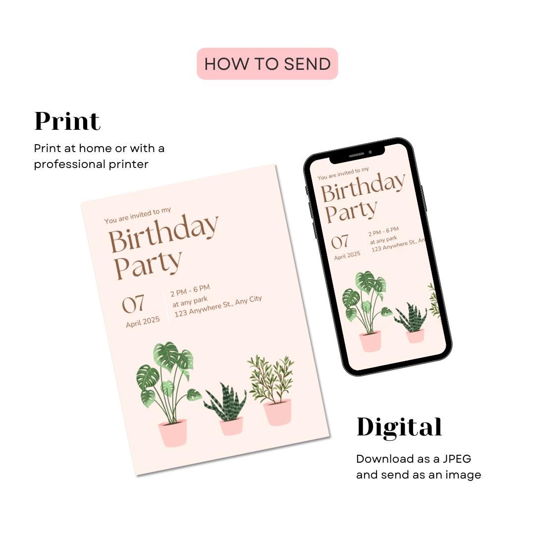 Plant Natural Party Invitation Template | Editable Canva Invite for Any ...