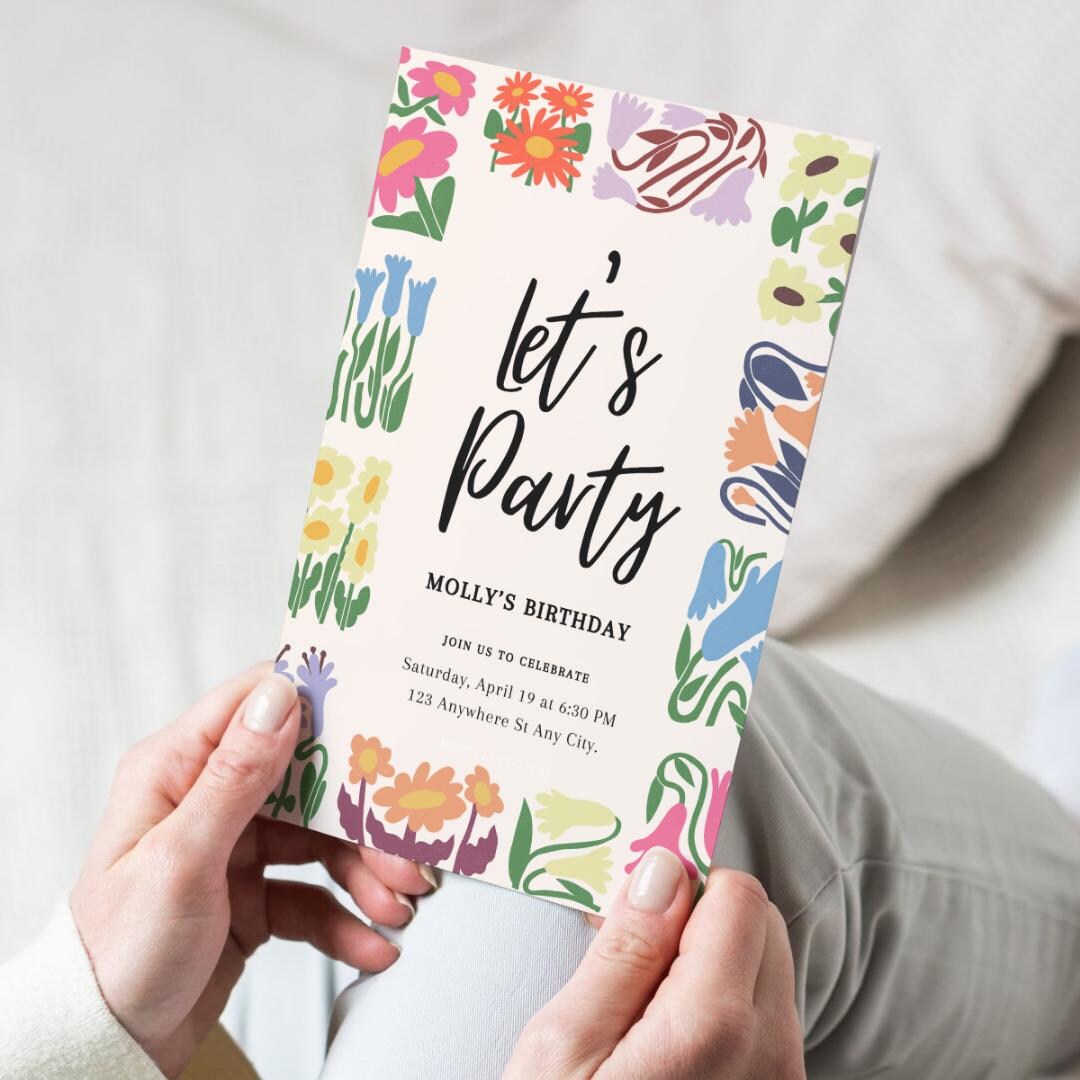 Editable 'let's Party' Invitation With Abstract Floral Design ...