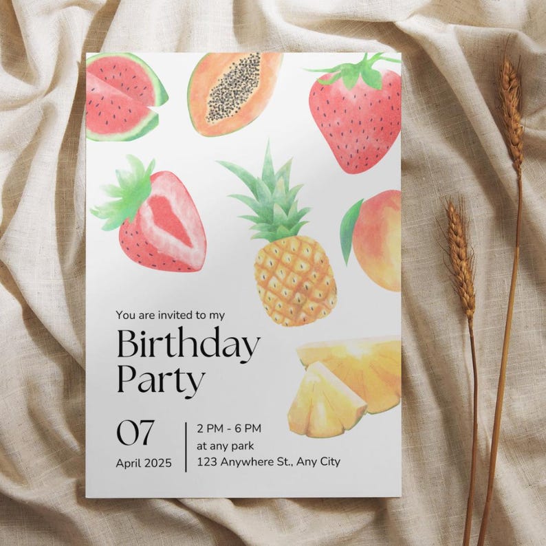 Summer Fruits Party Invitation Template | Editable Canva Invite for Any ...