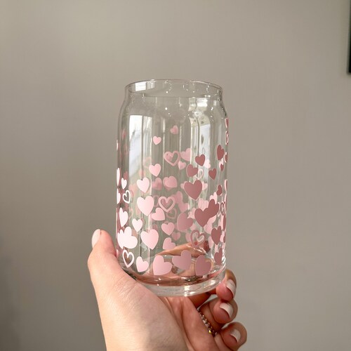 Falling Hearts Beer Can Glass Cup Valentines Day T Iced Etsy