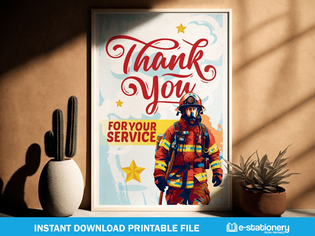 Firefighter Thank You for Your Service Printable Wall Art Firefighter ...