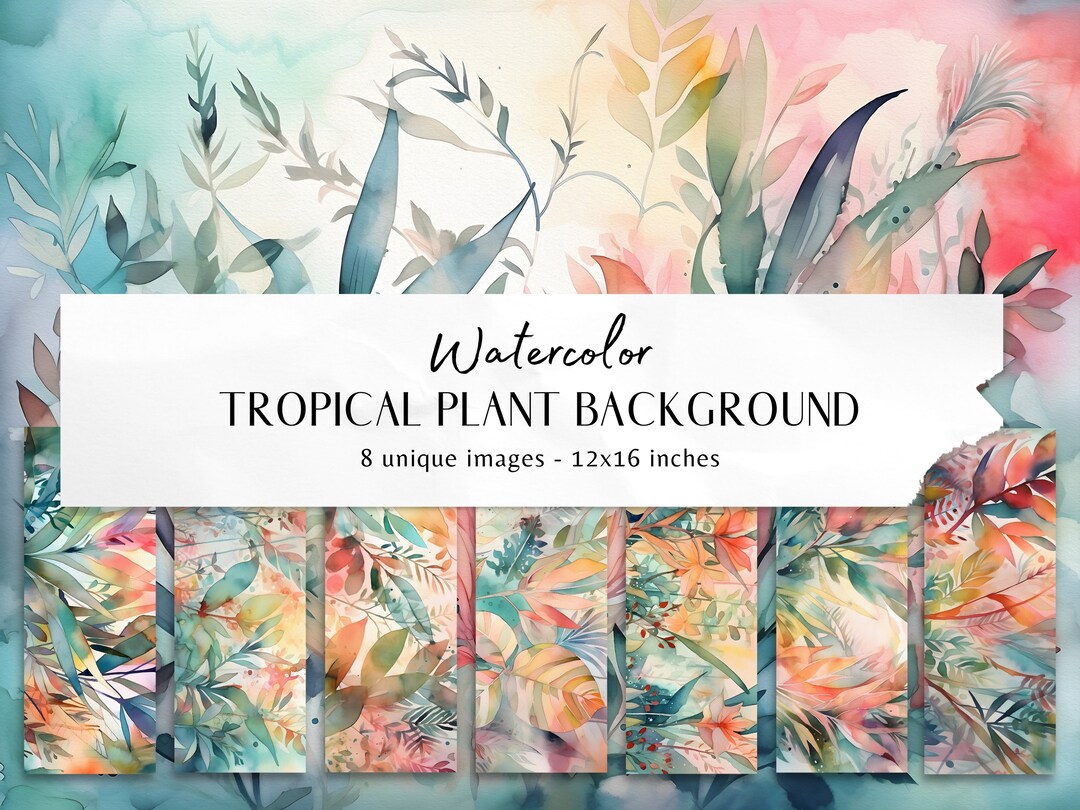 Watercolor Tropical Digital Paper: Jungle Leaves, Summer Backgrounds ...
